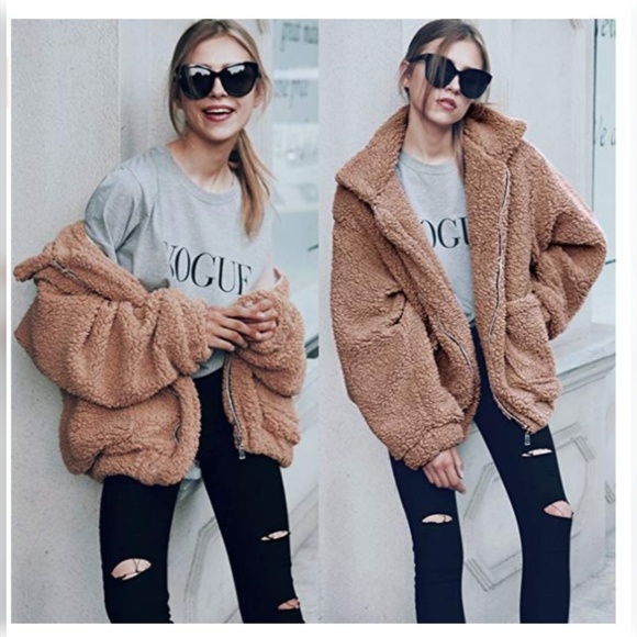 Jackets & Coats | Brown Warm Cozy Oversized Teddy Bear Coat Jacket ...